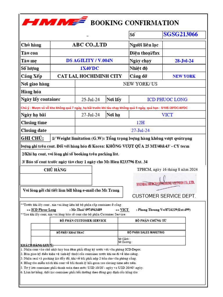 Booking Confirmation Sample | PDF