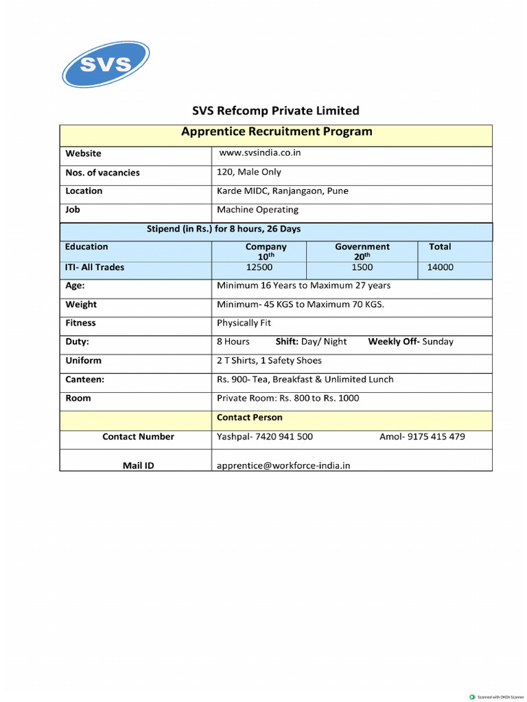 SVS Refcom - Apprentice Recruitment - Pune | PDF