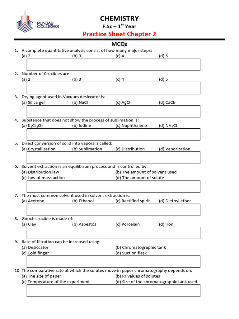 Chemistry Practice Sheet Part-1-CH#2 | PDF