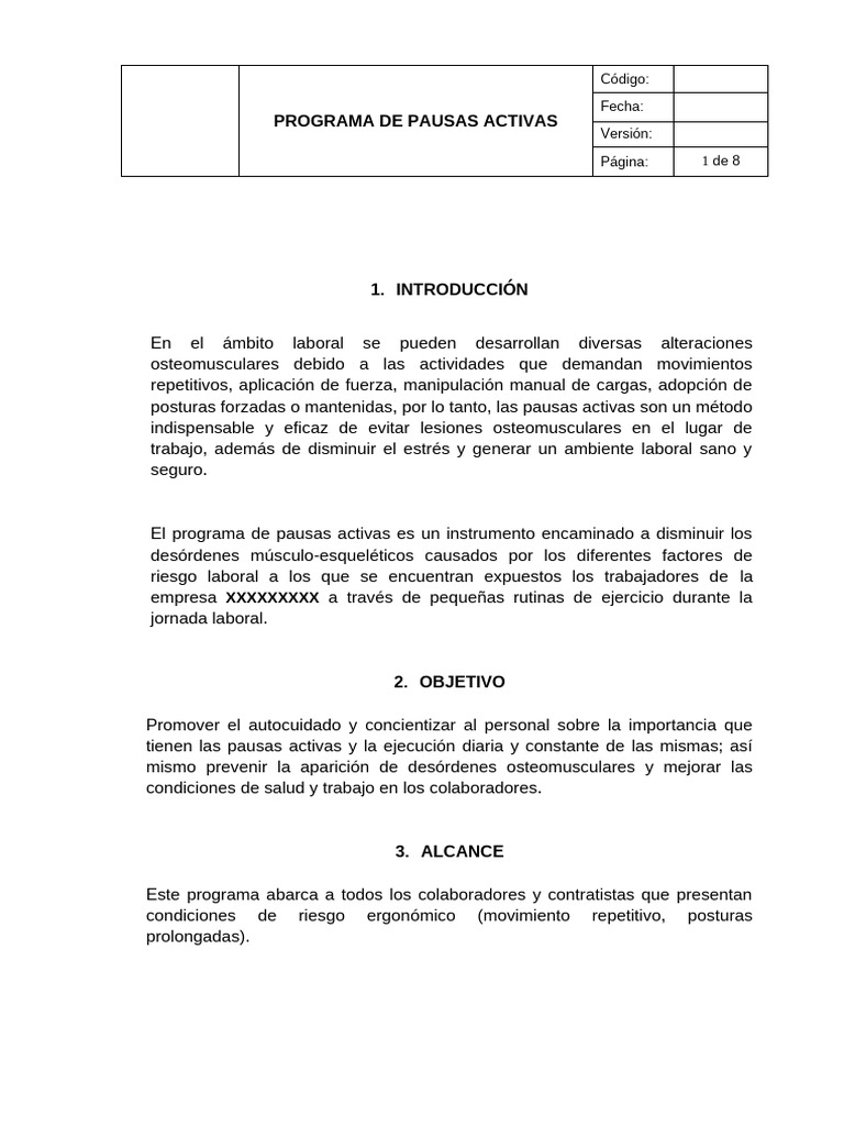 Programa de Pausas Activas Laborales | PDF | Factores humanos y ergonomía