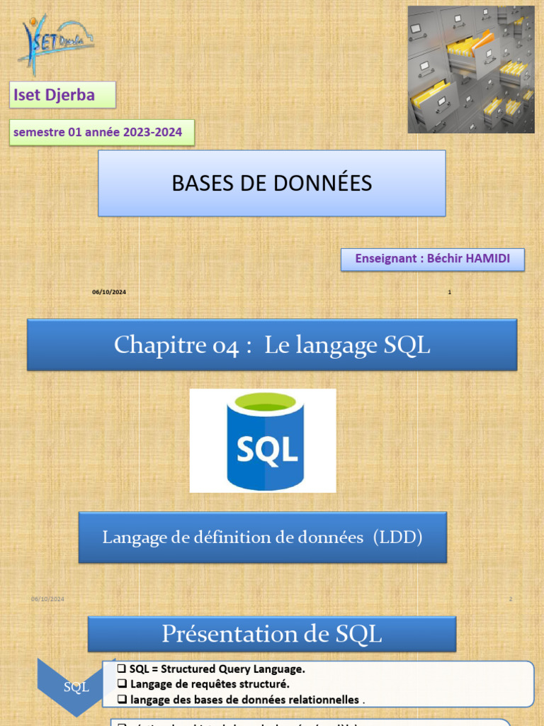 Chapitre 04-1 Le Langage SQL LDD_2024_2025 | PDF | SQL | Base de ...
