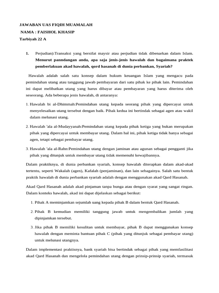 Konsep Hawalah dalam Fiqih Muamalah | PDF