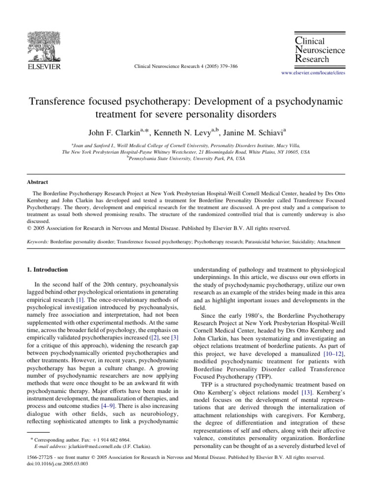 2005 - Clinical Neuroscience Research - Transference Focused ...