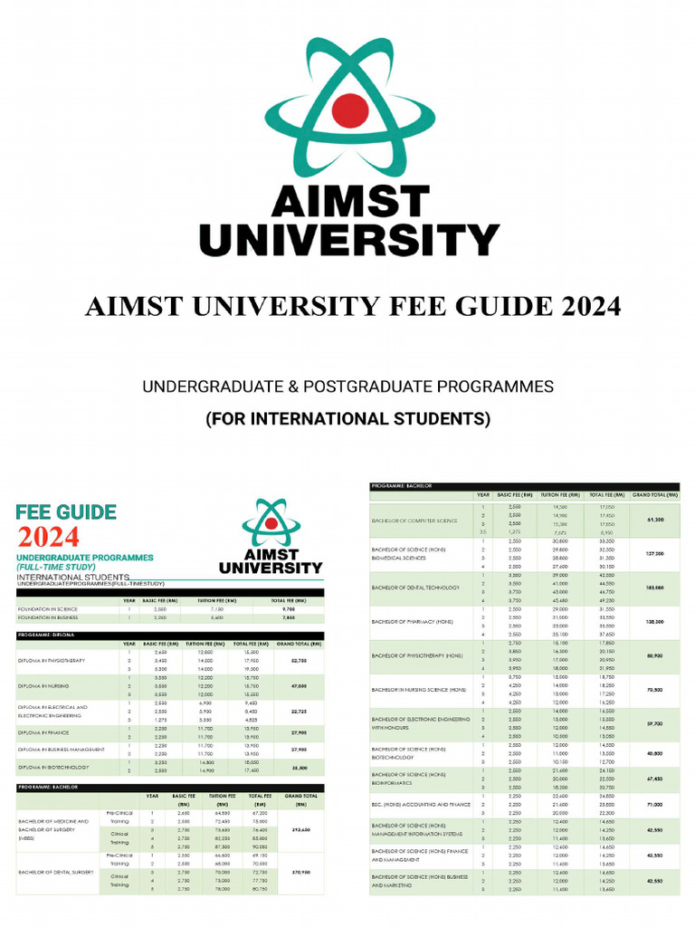 AIMST 2024 Fee Structure Tuition Accommodation - Compressed | PDF