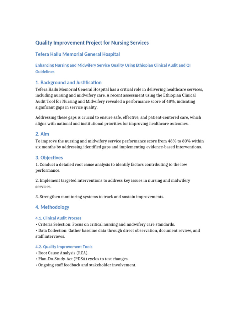 Quality Improvement Project With RCA PDSA | PDF | Nursing | Health Care