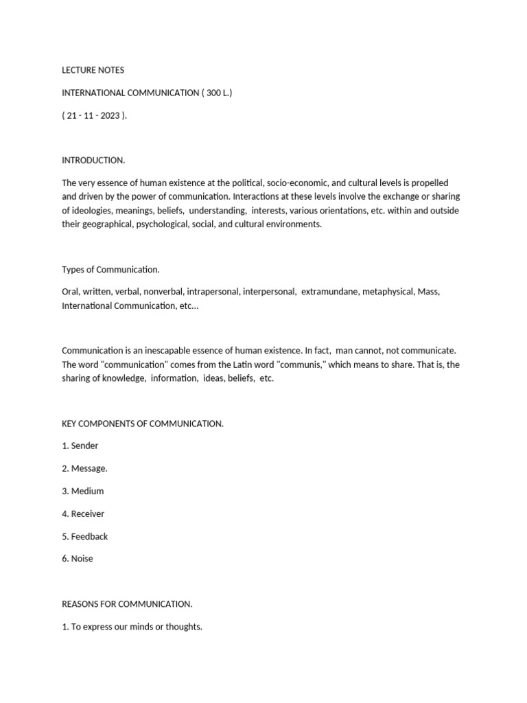 International Communication Lecture Notes | PDF