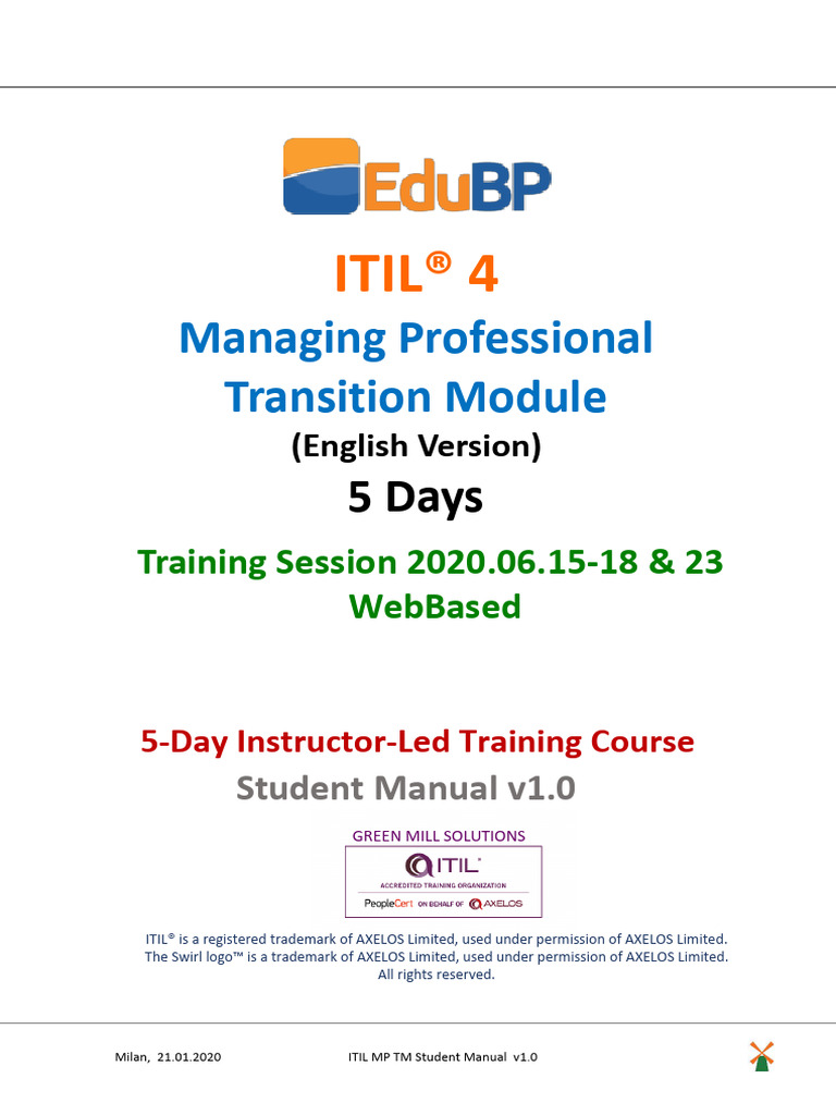 #00. GM MP TM Itil 4 2020 5days Student Manual v1.00 Edubp X Hds Ec | PDF | It Service ...