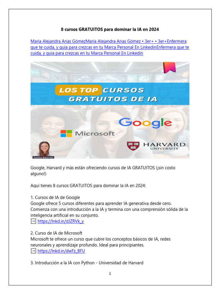 GUÍA-IA-8 cursos GRATUITOS para dominar la IA en 2024 | PDF ... GUÍA-IA-8 cursos GRATUITOS para dominar la IA en 2024 | PDF ...