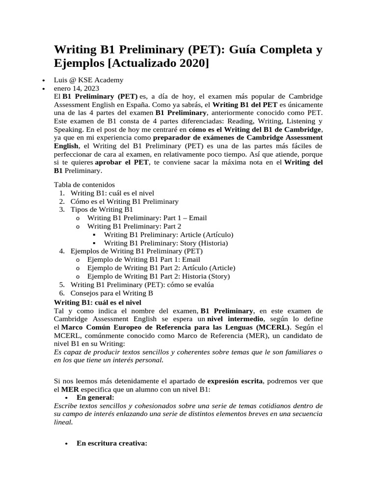 Writing B1 Preliminary | PDF | Lingüística | Comunicación humana