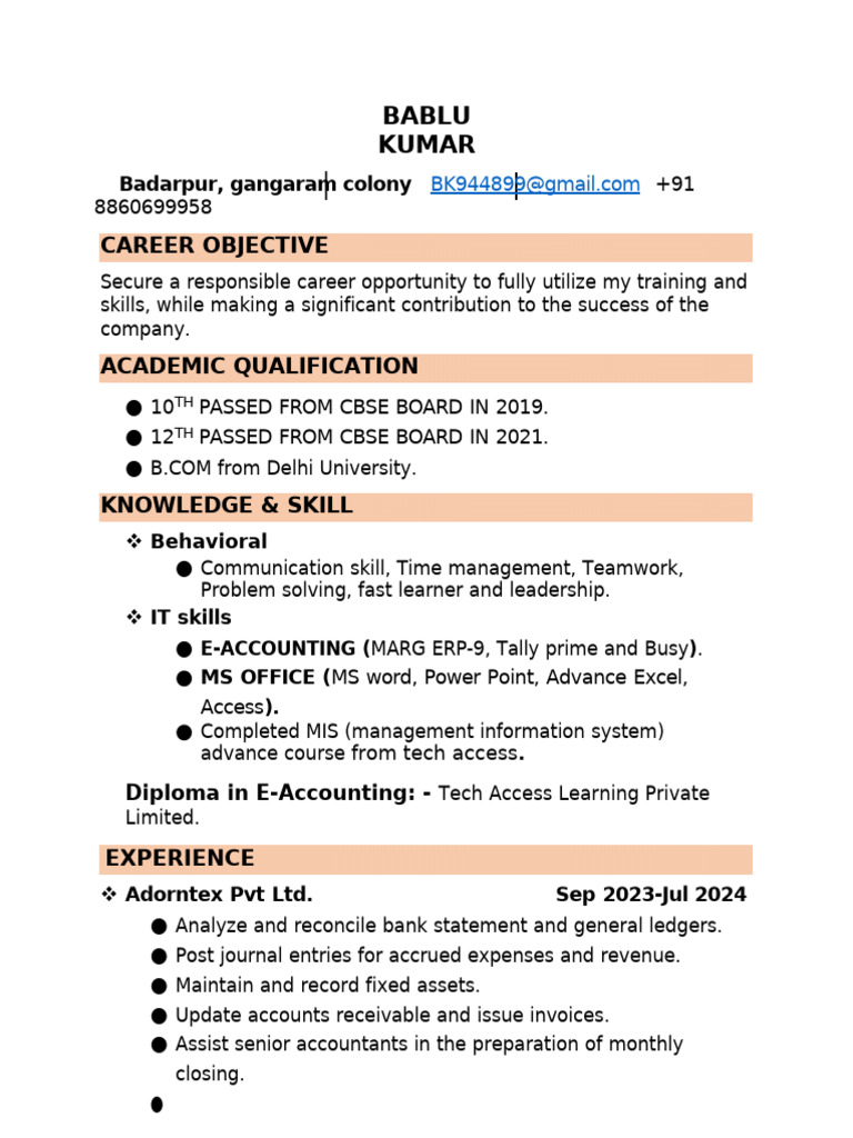 Bablu Kumar's Resume and Skills Overview | PDF