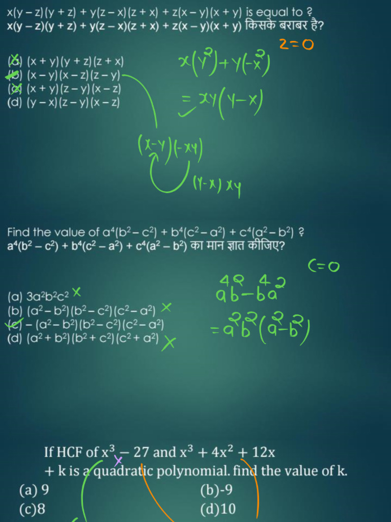Algebra Miscellaneous Questions - Notes | PDF
