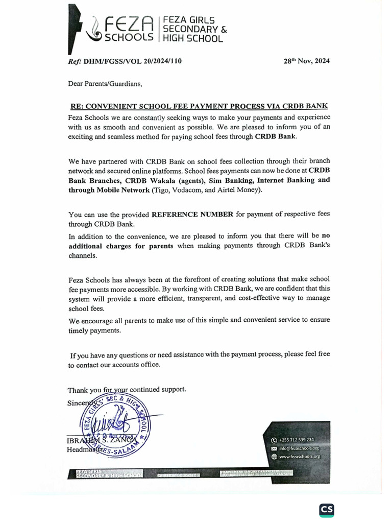 School Fees Via CRDB | PDF