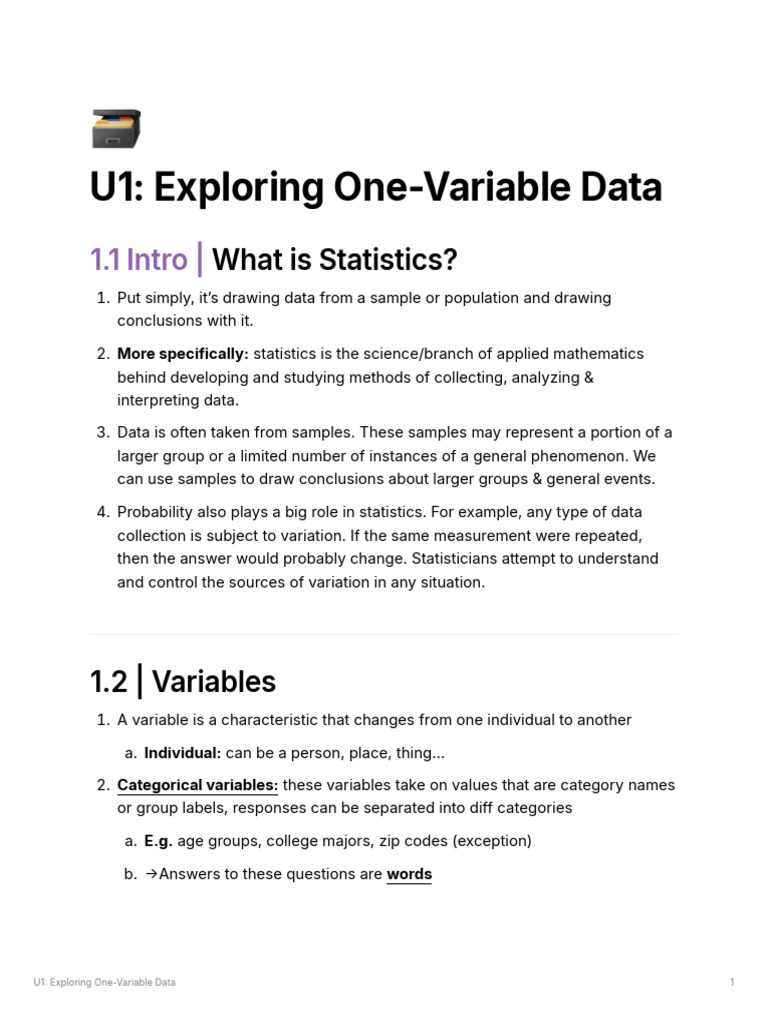 U1_Exploring_One-Variable_Data | PDF | Quartile | Statistics