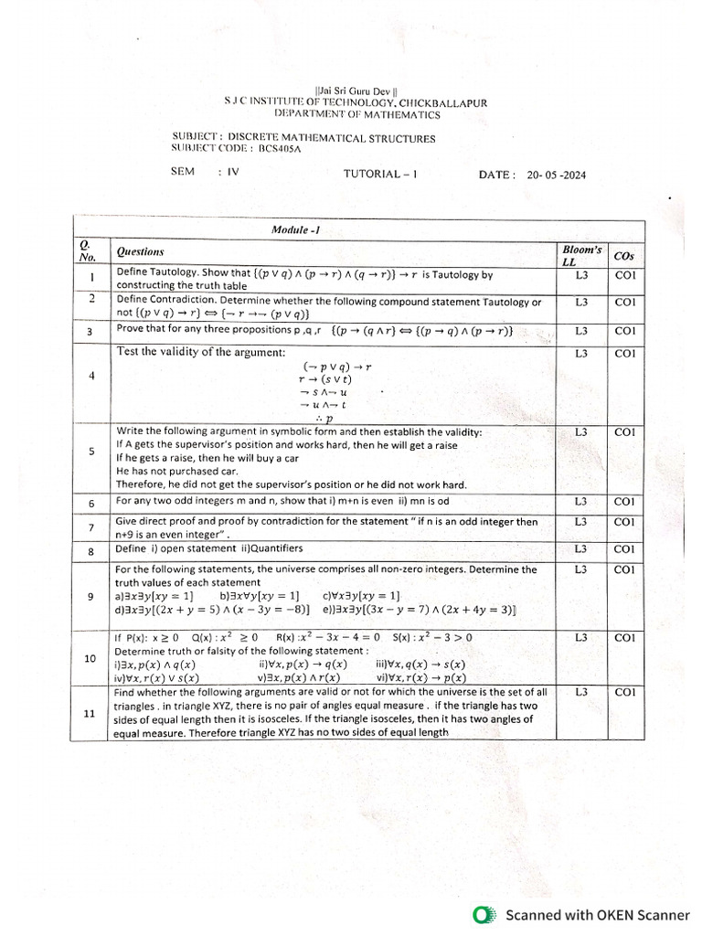 Bcs405a Tutorial 1 (DMS) | PDF