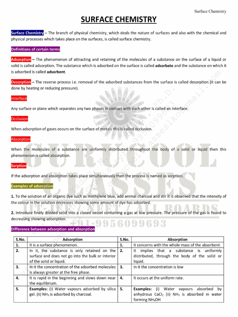 Notes XII - Surface Chemistry | PDF