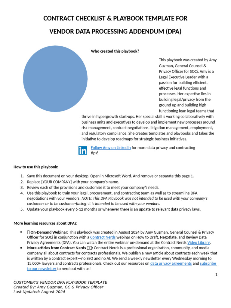 DPA Checklist Amp Contract Playbook Aug 2024 v2 by Amy Guzman.01 | PDF ...