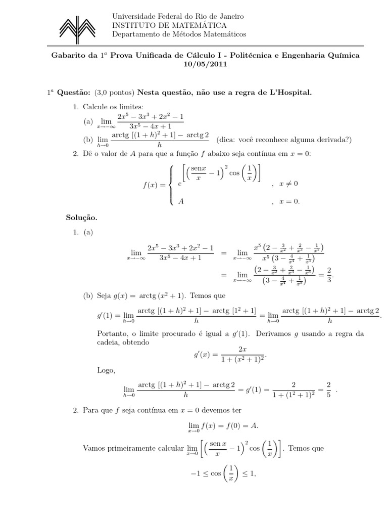 Prova p1 Gab Calc1 2011 1 Eng | PDF | Derivado | Linha (Geometria)