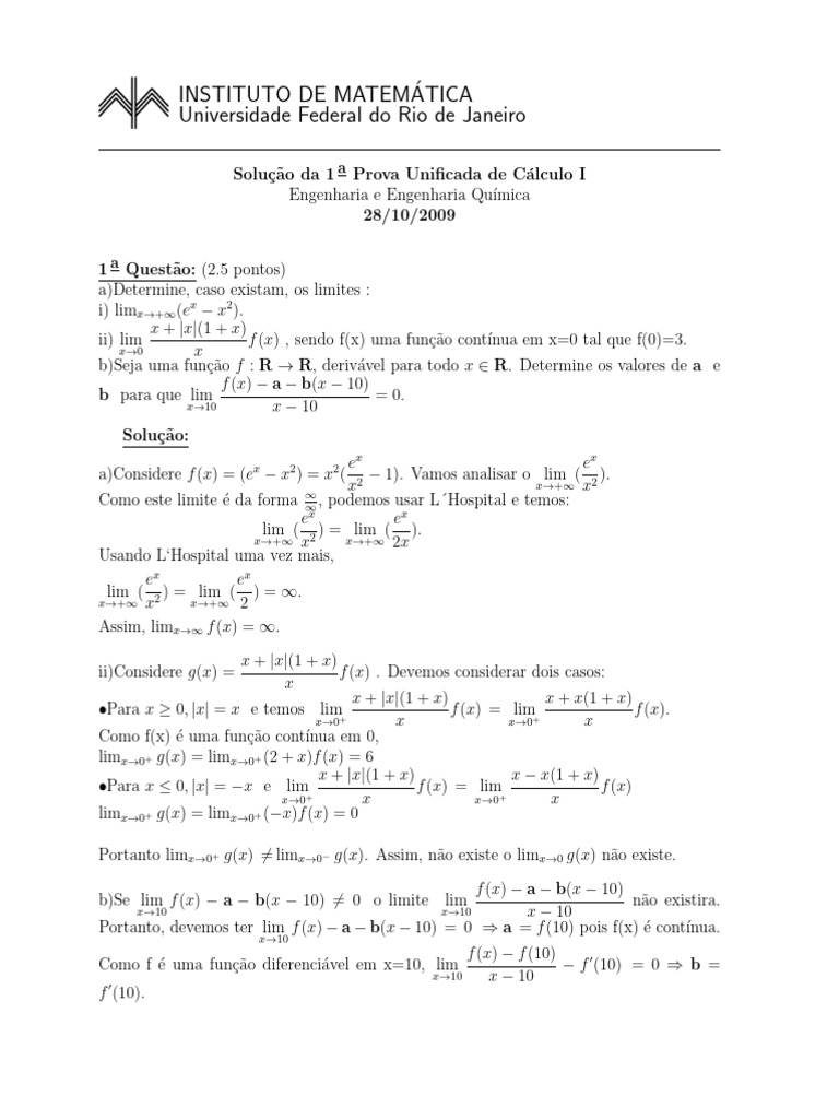 Prova p1 Gab Calc1 2009 2 Eng | PDF | Limite (Matemática) | Matemática