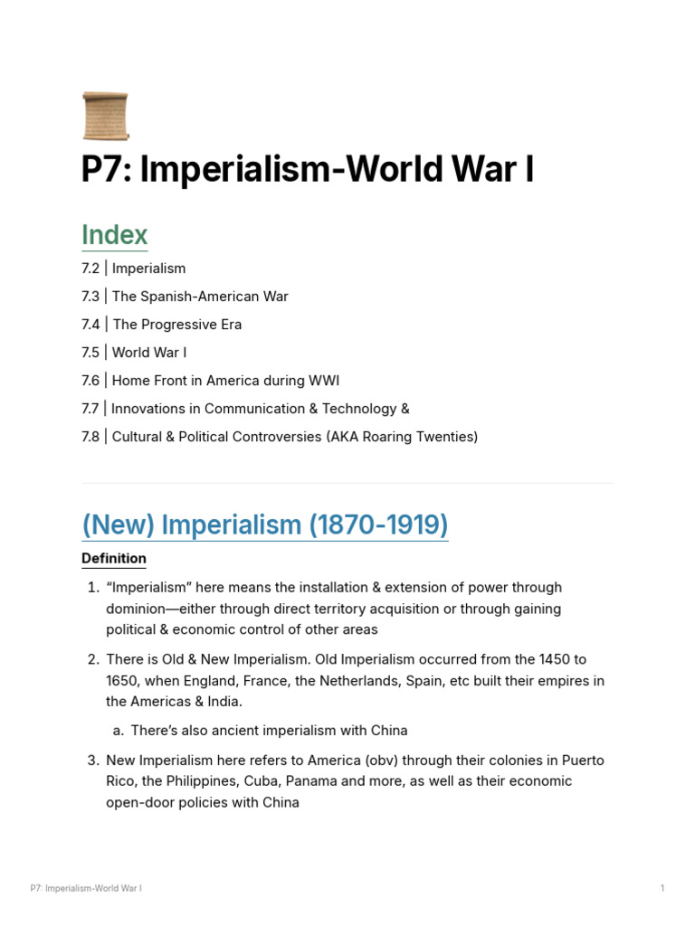 U.S. Imperialism and WWI Overview | PDF | Progressivism | Theodore ...