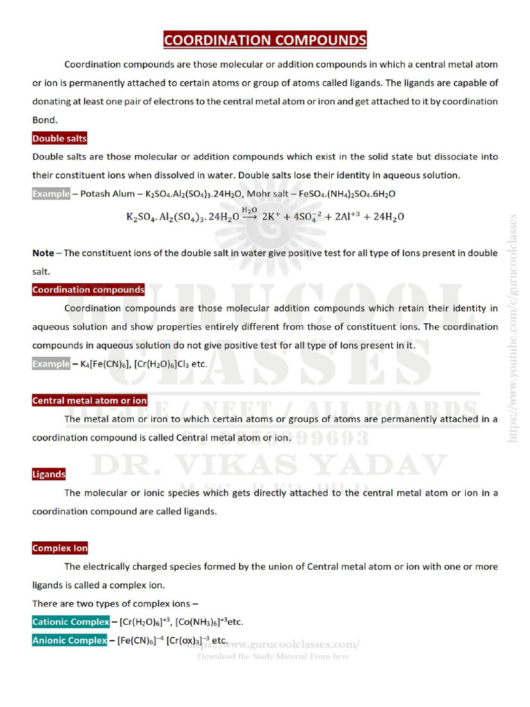 Notes - Coordination Compounds | PDF