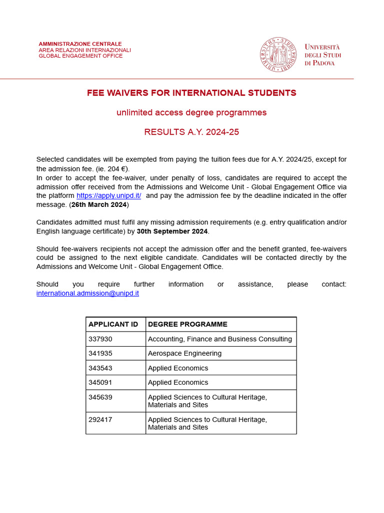 Fee Waivers for International Students 2024 | PDF | Engineering | Natural Environment