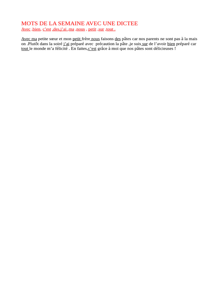 Dictée et mots de la semaine | PDF