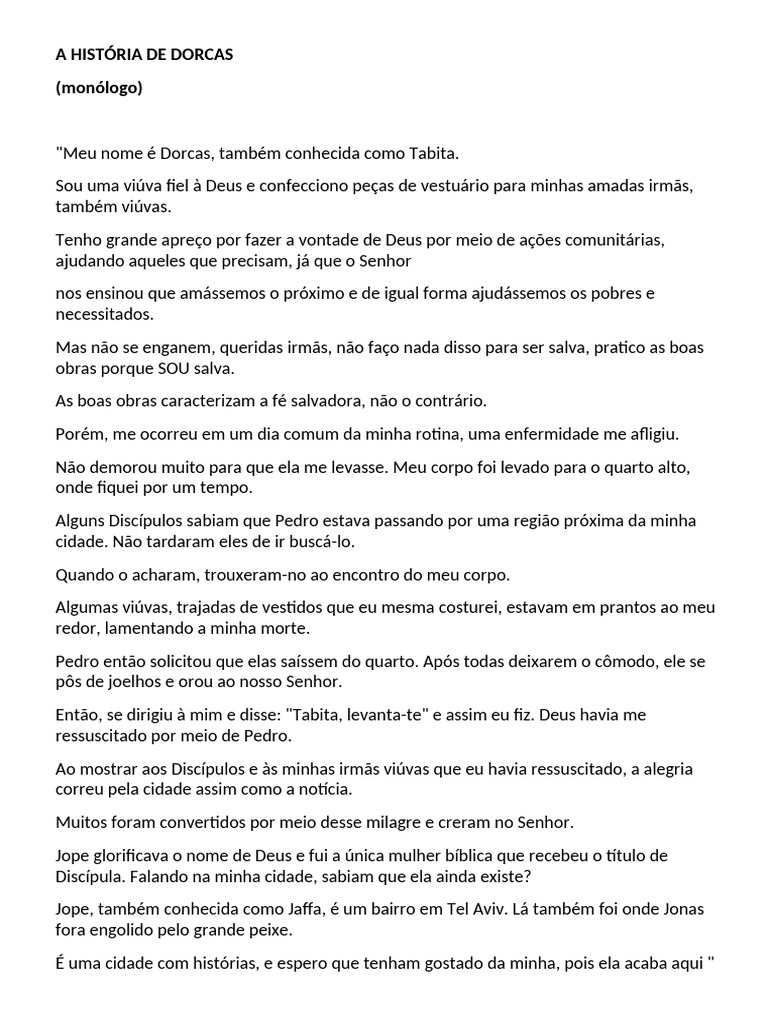 A História de Dorcas e Seu Milagre | PDF