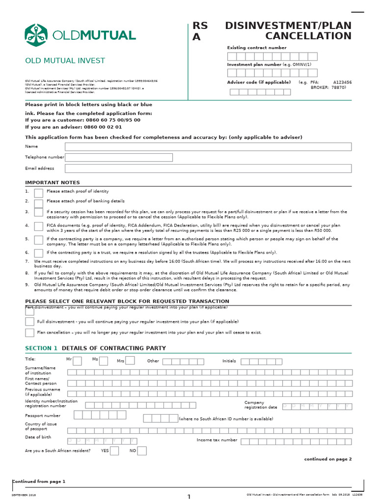 Old Mutual Disinvestment Form | PDF | Investment Fund | Repurchase ...