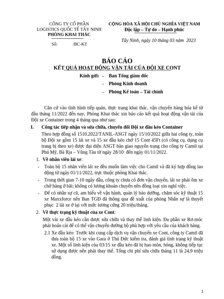 Báo Cáo Xe Cont | PDF