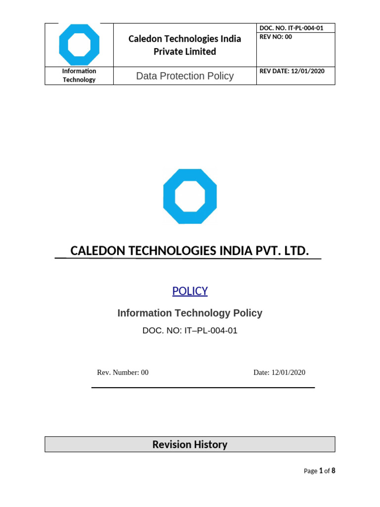 Caledon Technologies Data Protection Policy | PDF | Backup | Computer Data Storage