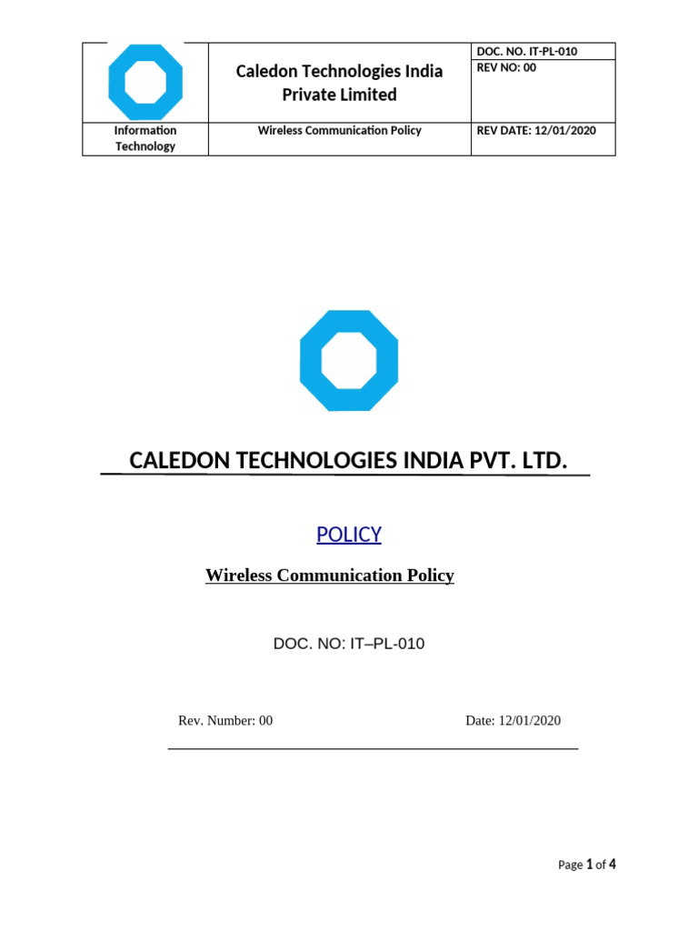 Caledon Technologies Wireless Policy | PDF | Wireless | Authentication