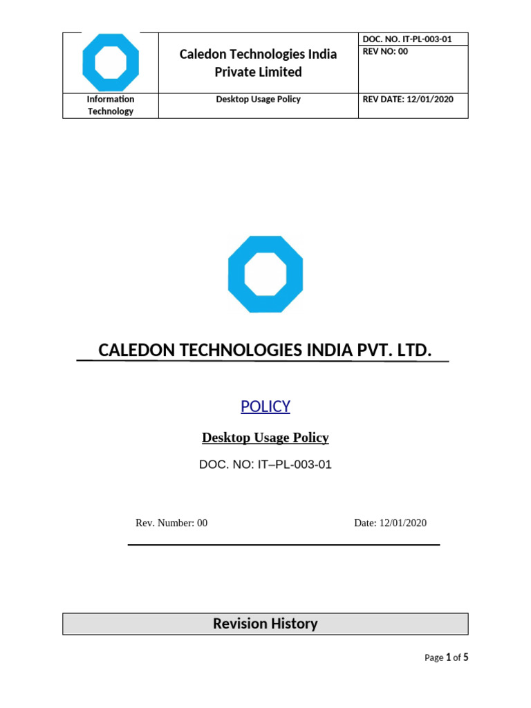 IT-PL-003-01 Desktop Usage Policy | PDF | Computer Network | Desktop Computer