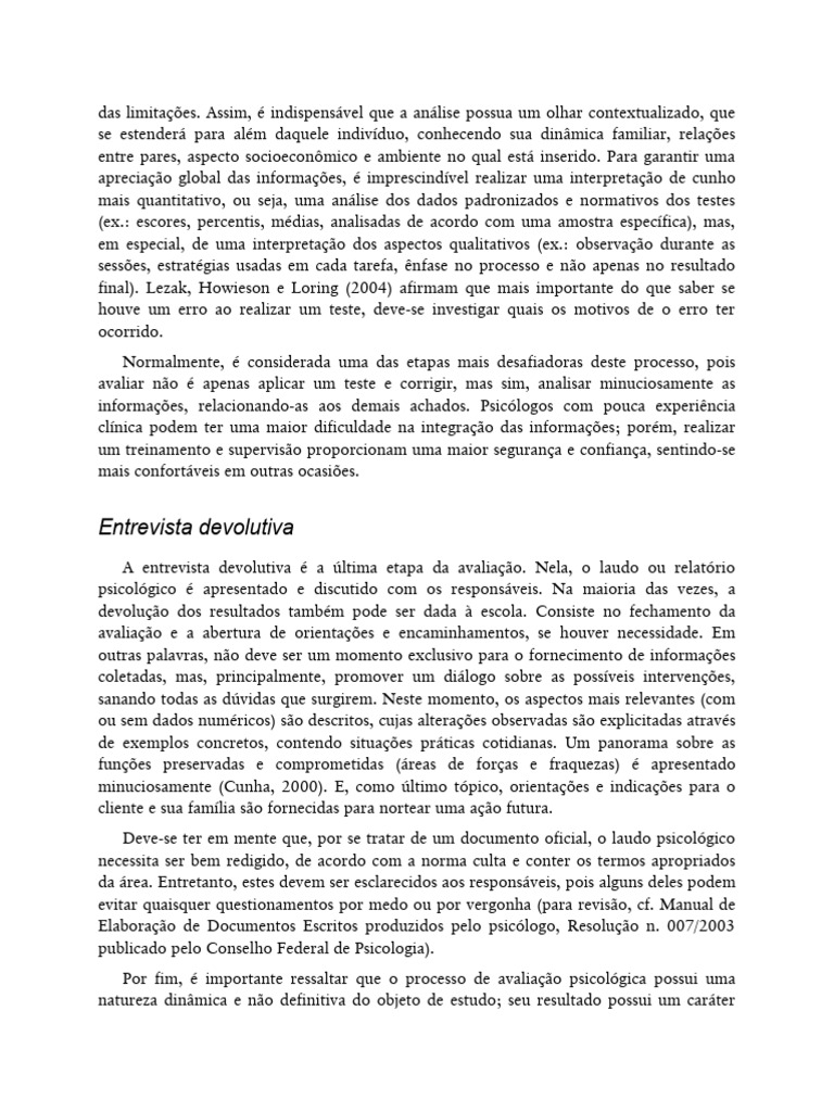 Texto 4 - Entrevista Devolutiva | PDF | Psicologia | Avaliação psicológica