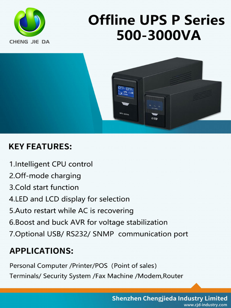 COC_UPS_SZ Chengjieda_P Series 500-3000VA UPS Spec | PDF