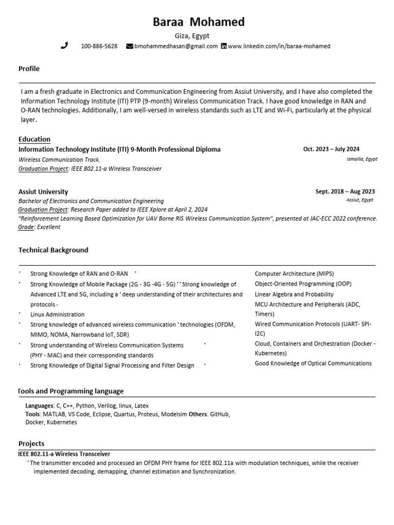 Baraa_Mohamed_CV | PDF | Mimo | Wireless