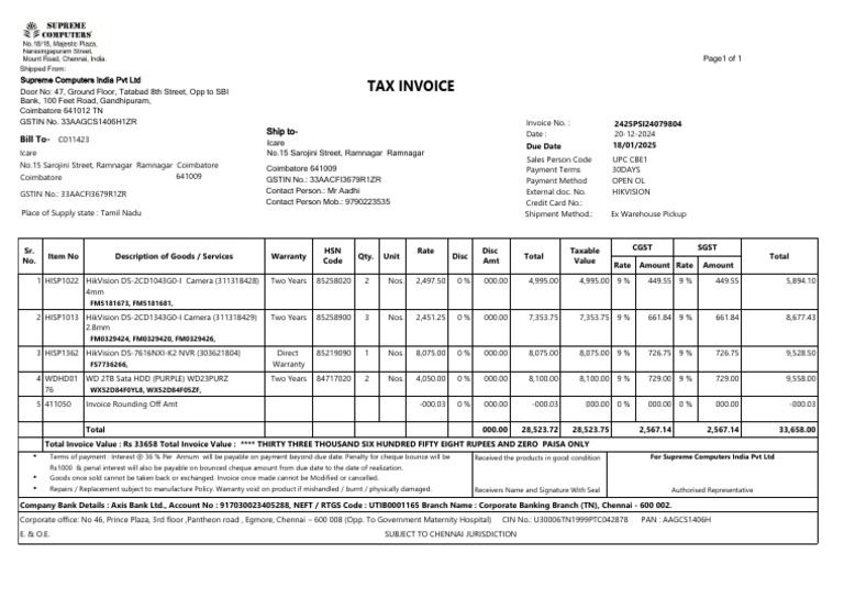GST-Supreme Sales Invoice (18) | PDF | Payments | Taxes