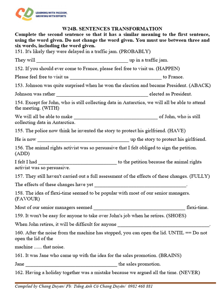 W24B. C1 Sentences Transformation | PDF