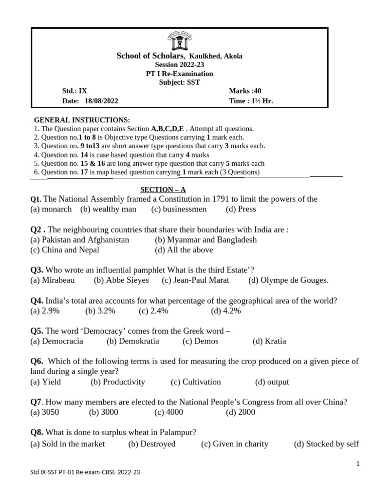 QP IX SST Re-Exam PT 1 22-23 | PDF