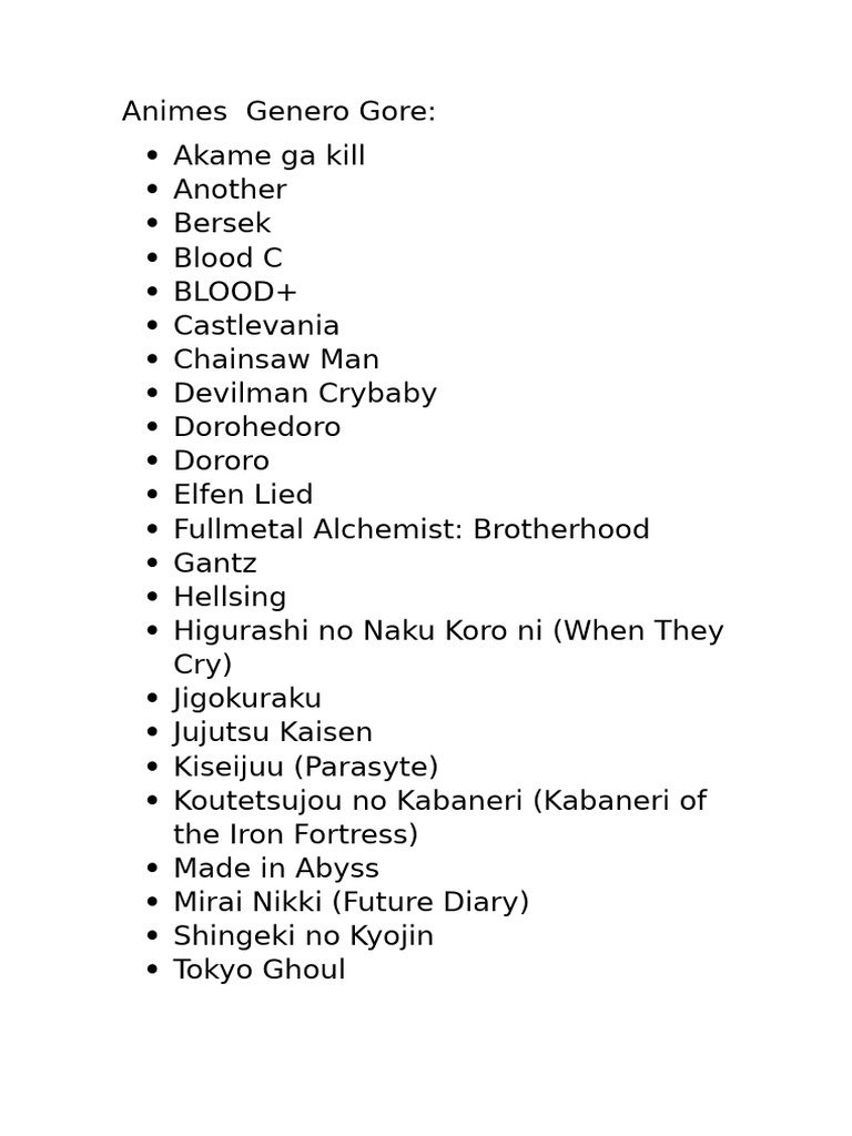 Top Gore Anime Recommendations | PDF