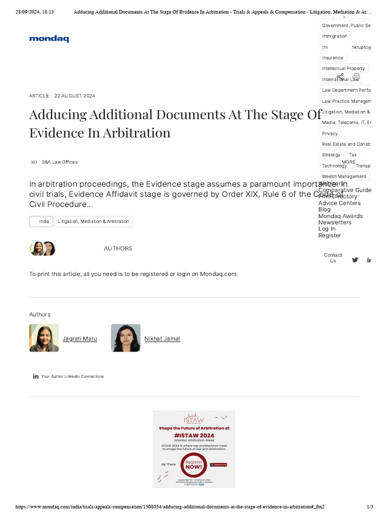 Adducing Additional Documents at The Stage of Evidence in Arbitration ...