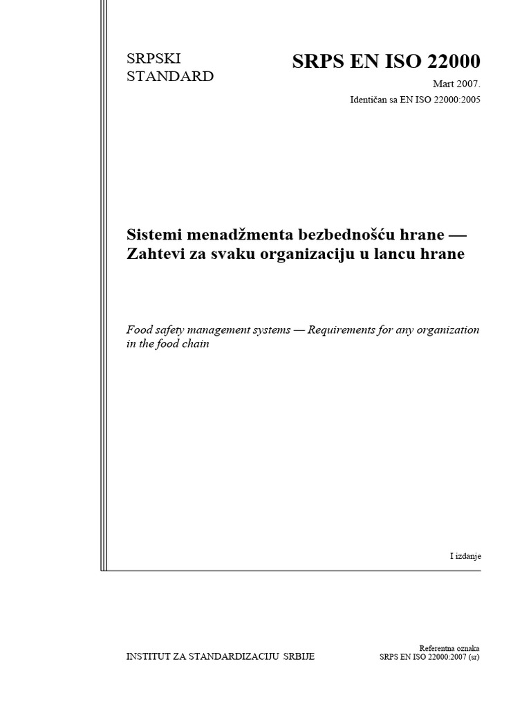 Stari 2005 Srps en Iso 22000 | PDF