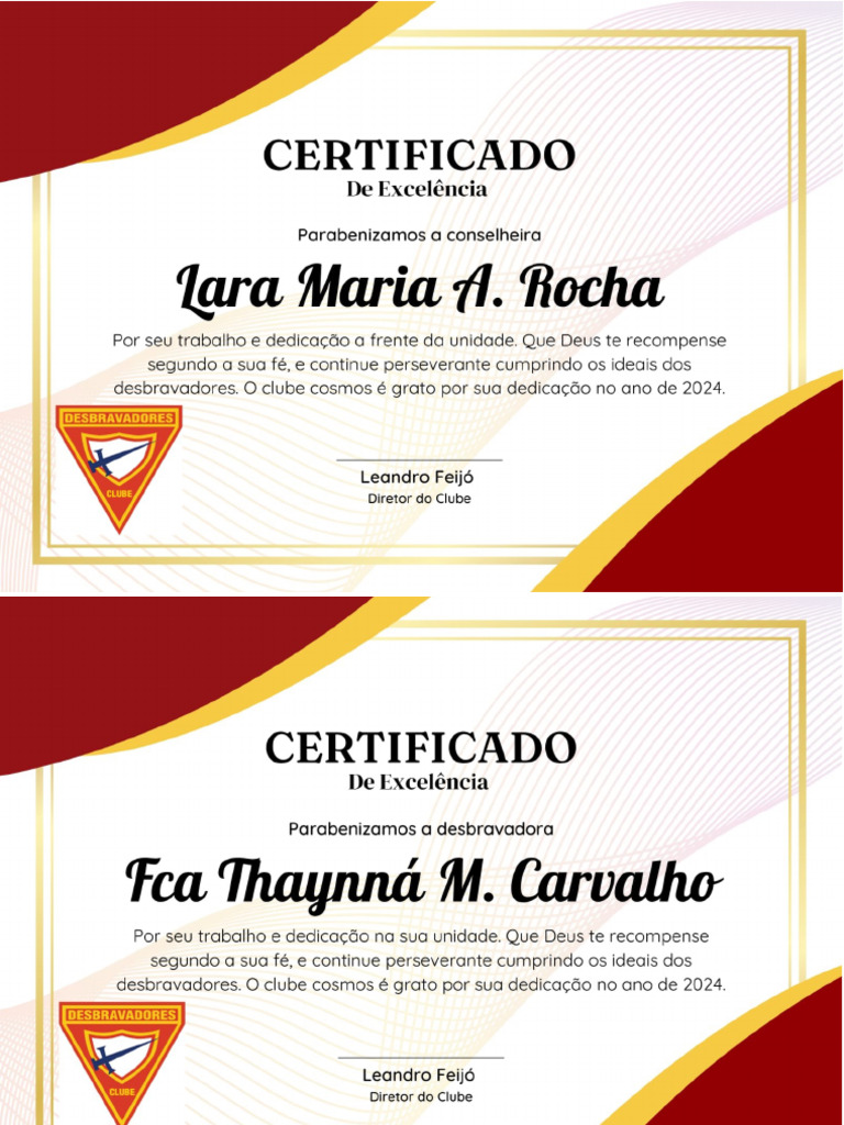 modelos de certificados para clube de dbv | PDF