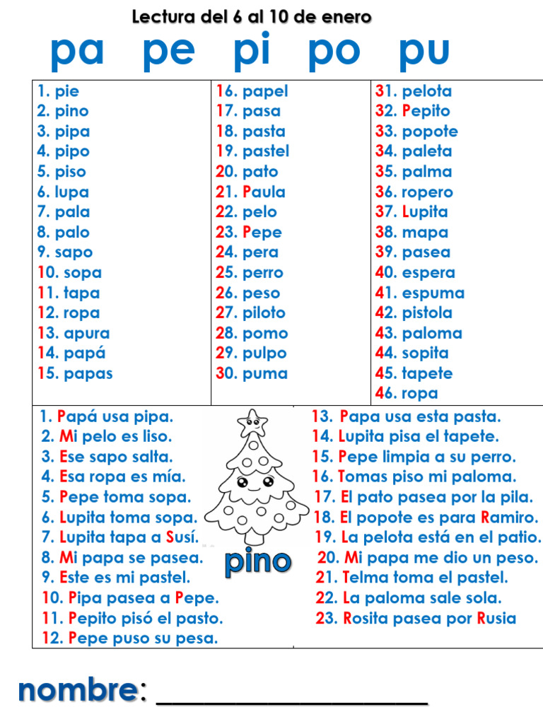 Pa Pe Pi Po Pu Lectura | PDF
