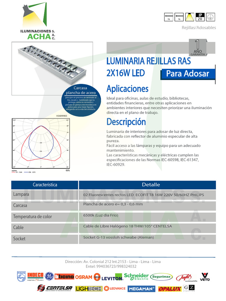 REJILLA 2X16W LED RAS-1 | PDF | Diodo emisor de luz | Rieles