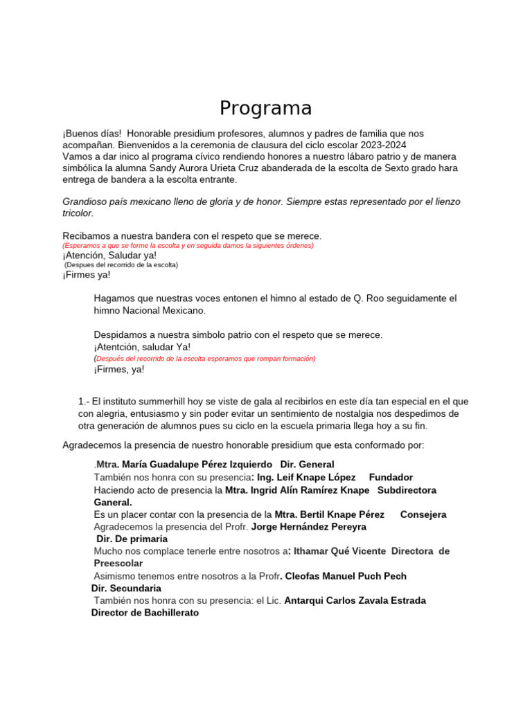 Programa Fin de Cursos 2023-2024 Corregido Lunes | PDF