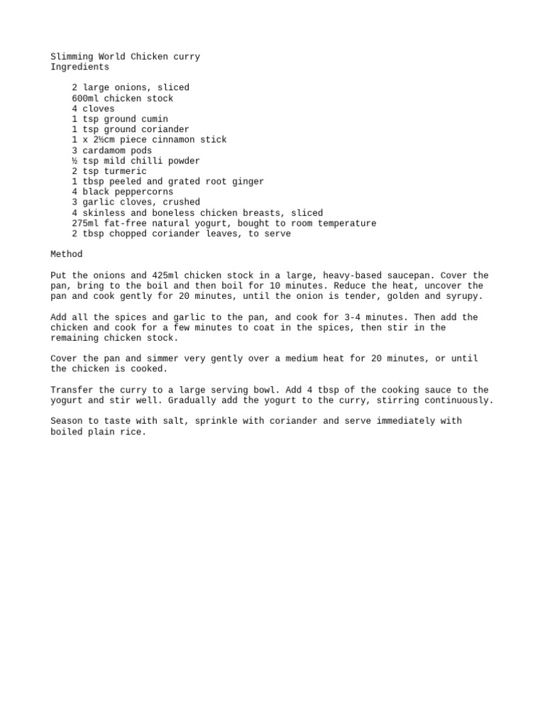 Slimming World Chicken Curry | PDF