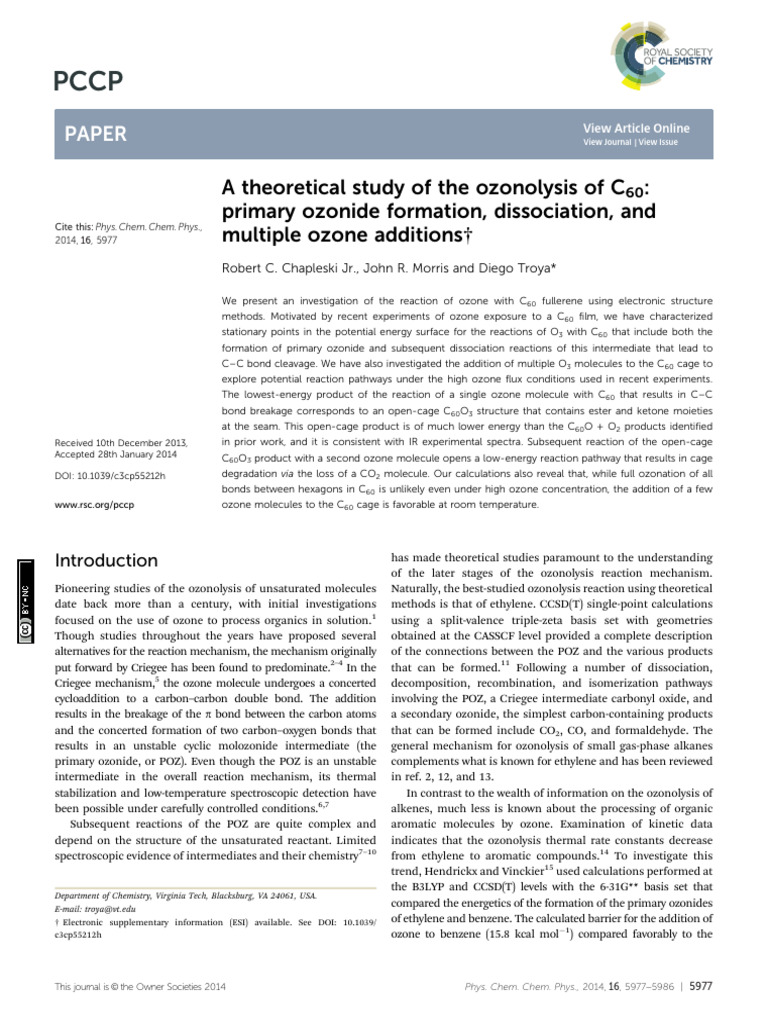 A Theoretical Study of The Ozonolysis of C60 - Primary Ozonide ...