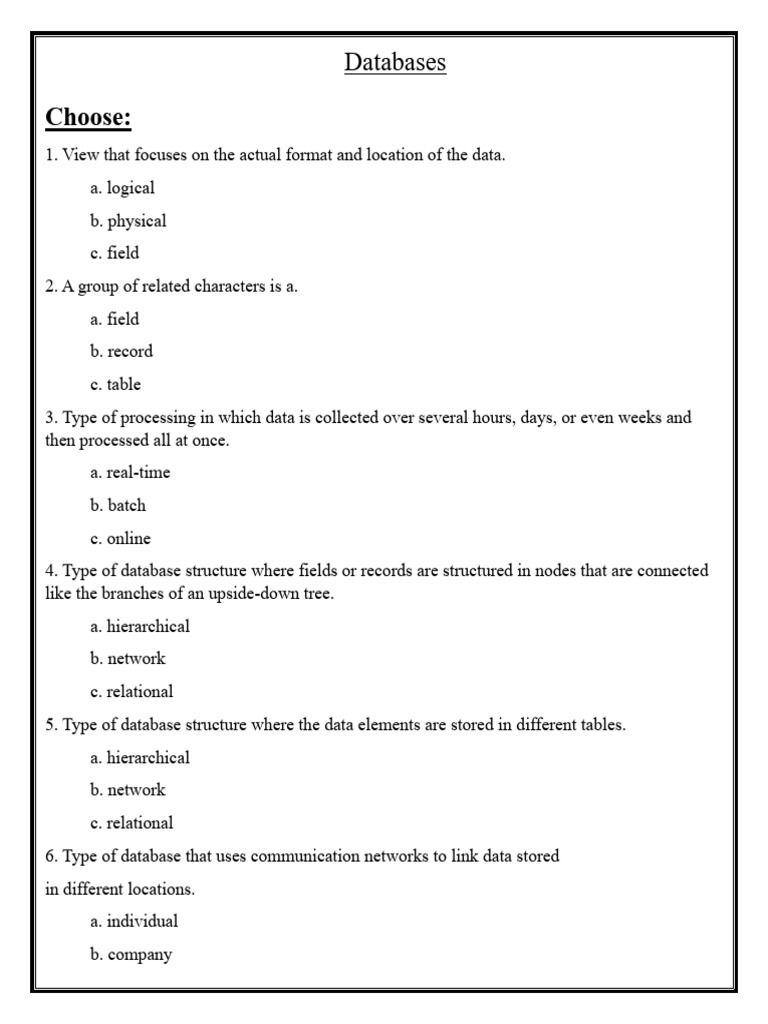 Database Basics Quiz | PDF | Databases | Relational Model