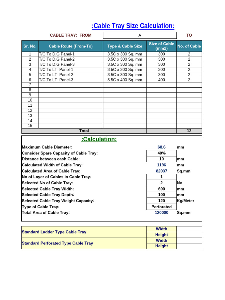 Calculate Cable Tray Size (7.7.24) | PDF