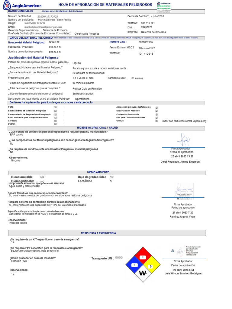Hojas MSDS - Urea Automotriz - Green 32 | PDF | Mercancías peligrosas | Cuestiones ambientales